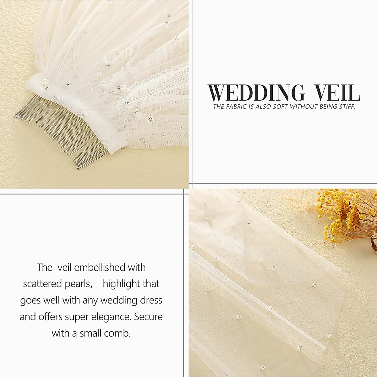 Latious Pearl Cathedral Bride Wedding Veils White 1 Tier Bridal Veil Long Veils with Comb for Brides and Women (White)