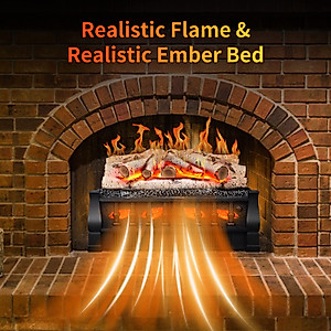 Electric Fireplace Log Heater, Realistic Flame and Ember Bed, Portable, Infrared, Thermostat 750W/1500W…