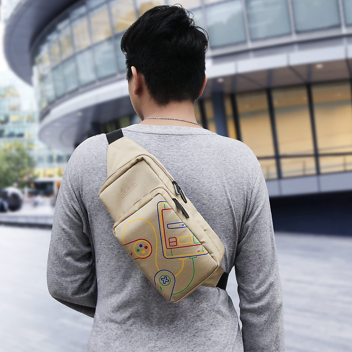 Steam Deck Carrying Bag, Switch/Switch OLED console&Accessories Travel Carrying Case, Mini Retro Console Style Travel Bag, Small Portable Sling Crossbody Shoulder Bag for Hiking Walking Biking (Gold)