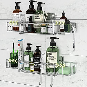 ETECHMART Shower Caddy Organizer, Expandable and Adhesive Bathroom Shower Shelf, SUS304 Rustproof Storage No Drilling Wall Shower Rack,2 Pack/Silver