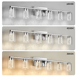 SADENICEL 6 Light Brushed Nickel Bathroom Light Fixtures, LED Vanity Lights Crystal White/Neutral/Warm Bathroom Lights Over Mirror for Bathroom, Bedroom,Living Room (6 Light)