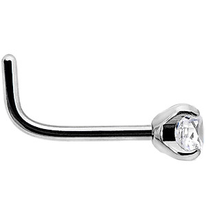 Body Candy 20G 6mm Womens Grade 23 Titanium 3mm Clear Accent L Shaped Nose Ring Nose Stud Body Jewelry 1/4"