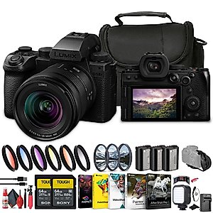Panasonic Lumix S5 IIX Mirrorless Camera with 20-60mm Lens (DC-S5M2XKK) + 2 x 64GB Memory Card + Filter Kit + Color Filter Kit + Corel Photo Software + 2 x DMW-BLK22 Battery + Bag + Charger + More