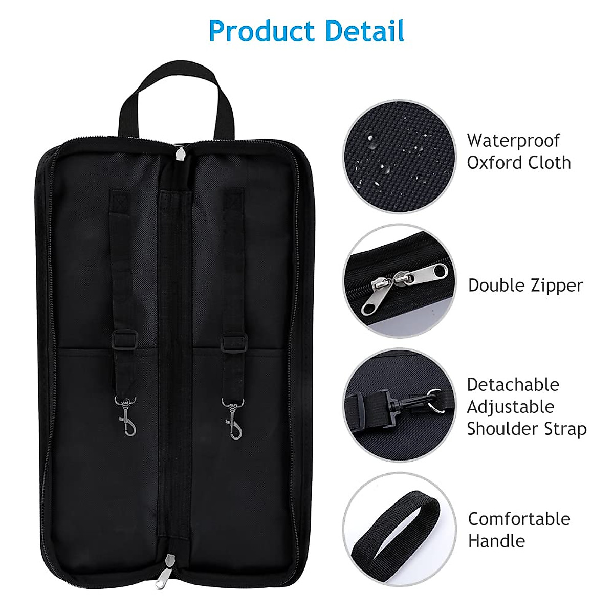 JIELISI Drumstick Holder Oxford Cloth Drum Stick Bag Container for Drum Set Hanging On Stick Holder Bag Container Large Capacity Drum Stick Storage Bag Up to 6 Pairs