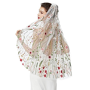 BEAUTELICATE 1 Tier Wedding Bridal Veil Exquisite Embroidered Secret Garden Veil With Comb