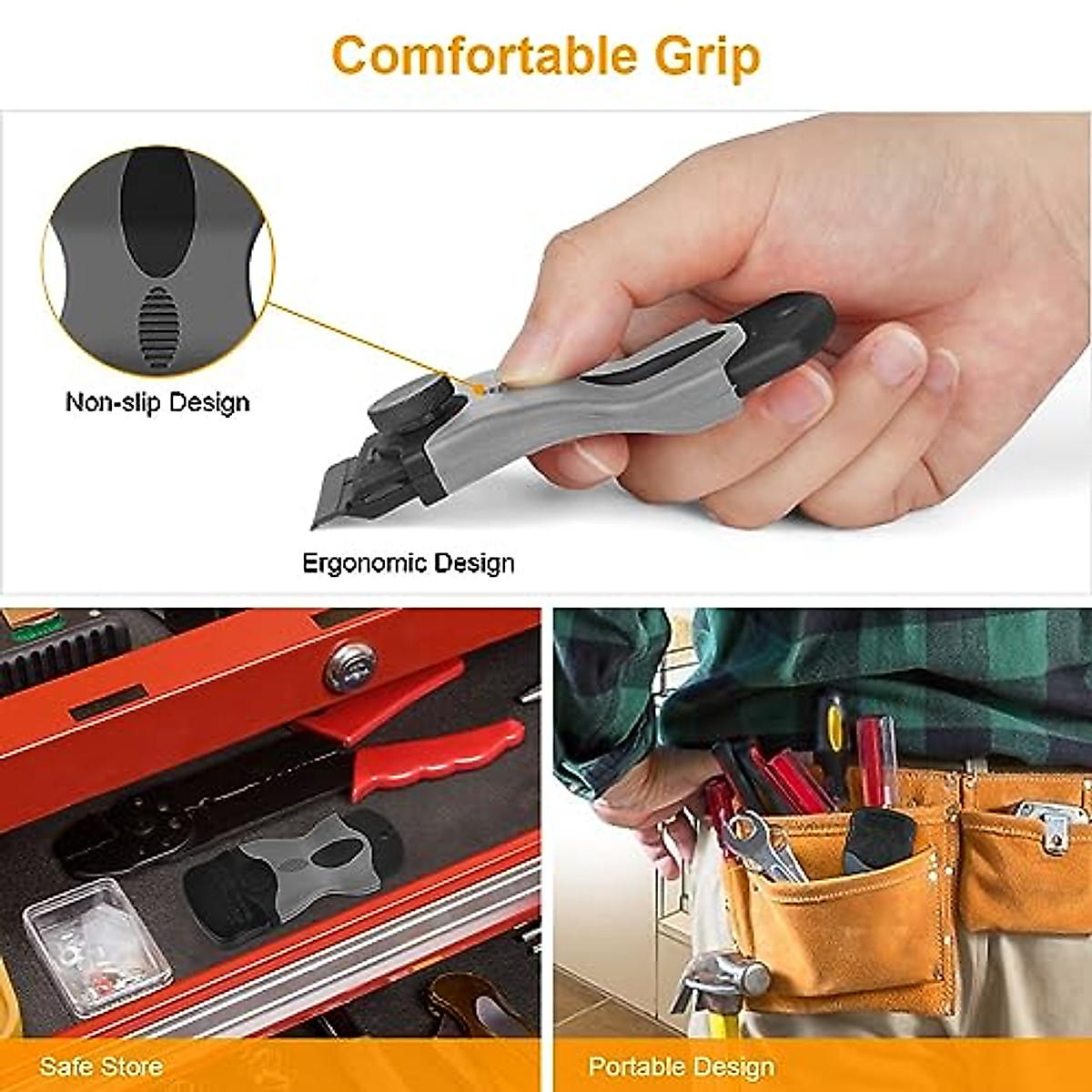 Ainiv Razor Blade Scraper, 2-in-1 Scraper Tool with 10PCS Metal Blades and 10PCS Plastic Blades, Multi-funtional Cleaning Razor Scraper for Decals, Stickers, Labels, Caulk, Adhesive, Paint Removal