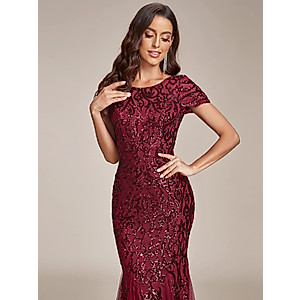 Ever-Pretty Women's Tulle Sequin Bodycon Open Back Mermaid Formal Gowns and Evening Dress Burgundy US8