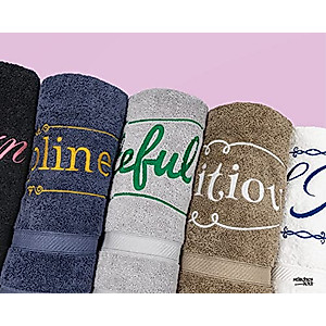 Stitches XXI Personalized Bath Towel. Luxury Embroidered Custom Bathroom Towel 100% Cotton Black 30x54 inches