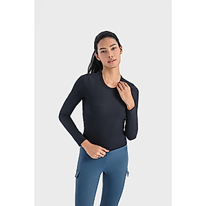altiland Ribbed Long Sleeve Workout Tops for Women, Fitted Athletic Running T-Shirts, Cropped Yoga Exercise Shirts (Black, M)