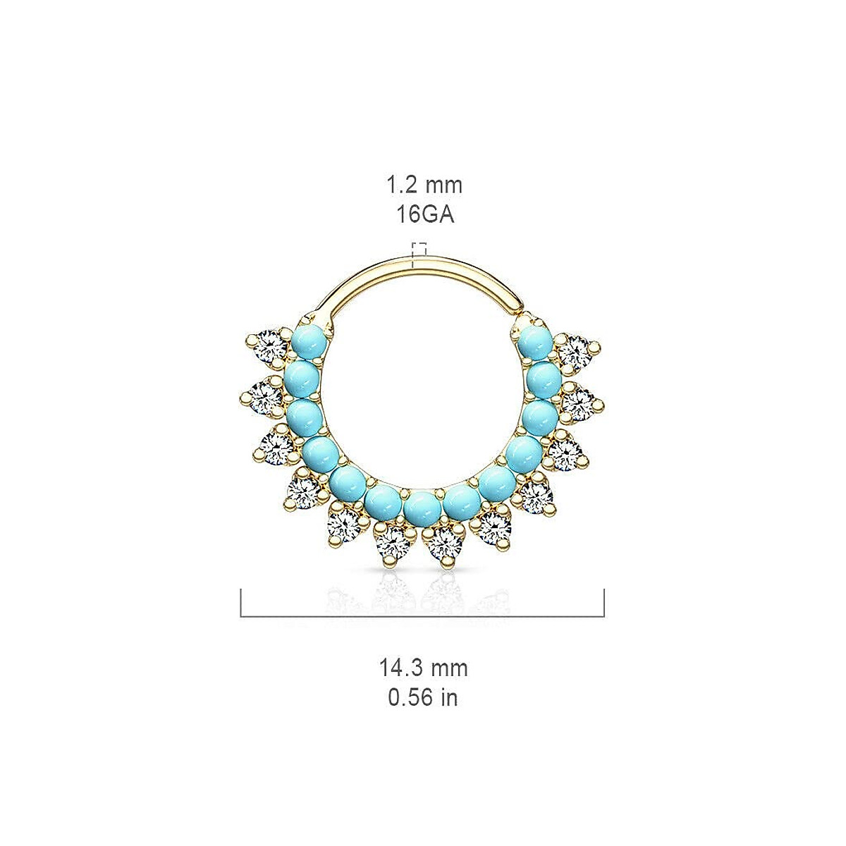 Turquoise and CZ Bendable Ear Cartilage Daith Nose Septum Ring Clicker 16g - Rose Gold Rose Gold,Turquoise