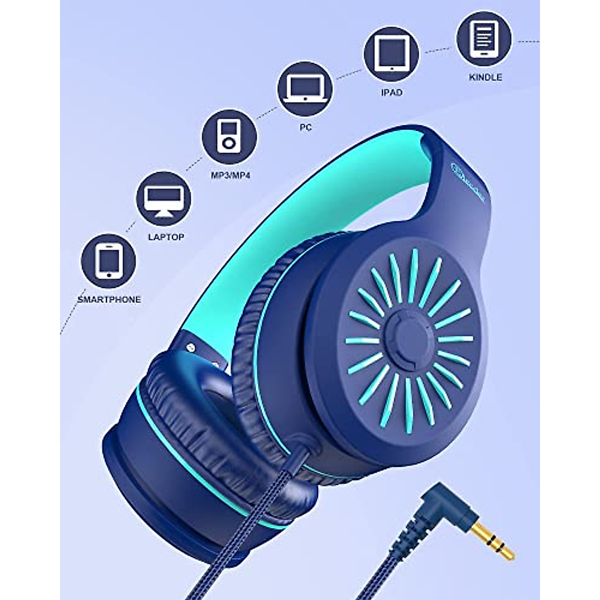 ELECDER i45 On-Ear Headphones with Microphone - Foldable Stereo Bass Headphones with No-Tangle 1.5M Cord, 3.5MM Jack, Portable Wired Headphones for School/Kids/Teens/Smartphones/Travel/Tablet - Blue