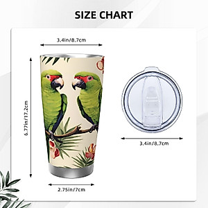 EKPRAVDKTF Couple Parrots Olive 20oz Insulated Stainless Steel Tumbler With Lids And Straws, Double Wall Vacuum Travel Coffee Mug, Thermal Cup For Cold & Hot Drinks, Reusable Metal Straw & Brush