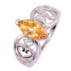 Emsione Women's 925 Sterling Silver Plated Marquise Cut Created Morganite Simple Celtic Heart Statement Eternity Band Cocktail Party Ring Size 7