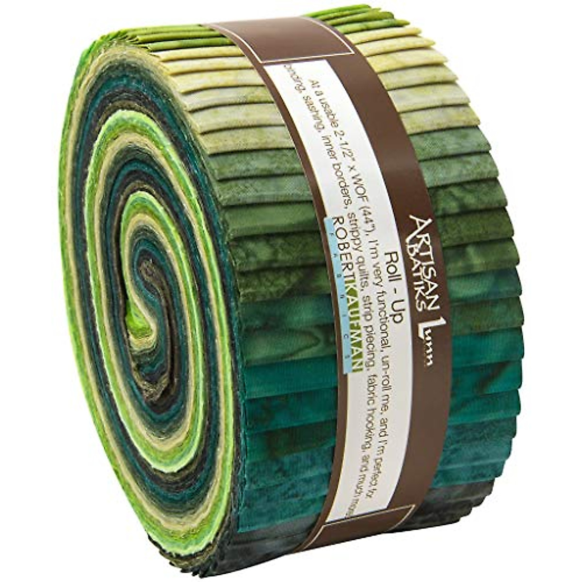 Robert Kaufman Artisan Batiks Prisma Dyes Rainforest Green Jelly Roll Up, 40 2.5x44-inch Cotton Fabric Strips