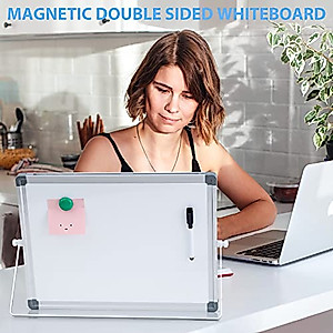 Dry Erase White Board, ARCOBIS 12"X16" Magnetic Desktop Whiteboard with Stand, 10 Markers, 4 Magnets, 1 Eraser, Double-Sided Small White Board Easel for Kids Drawing Memo to Do List School