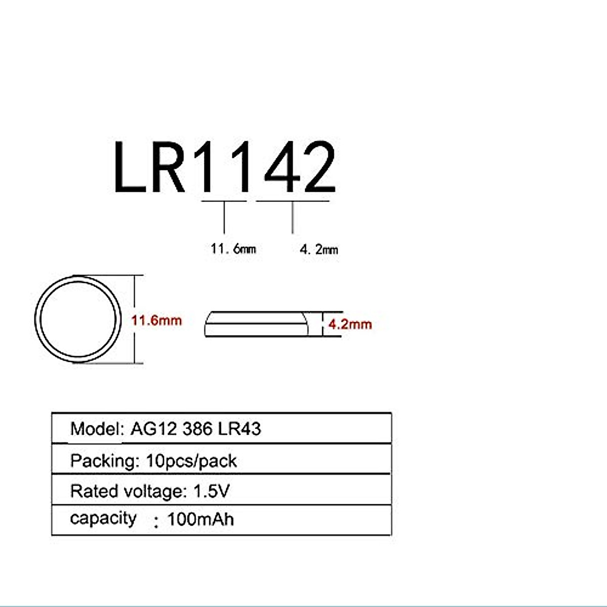 Cotchear 10pcs LR43 Batteries 1.5V AG12 Button Cell Battery L1142 SR43 SR43 260 386 Battery for Watch Toys