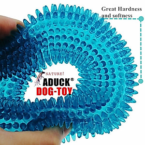 ADUCK Dog Squeaky Chew Toys for Aggressive Chewers Dental Teething Cleaning (Non-Toxic Soft Natural Rubber), Cute Crystal Ring Design -4.92 inches (Crystal Blue)