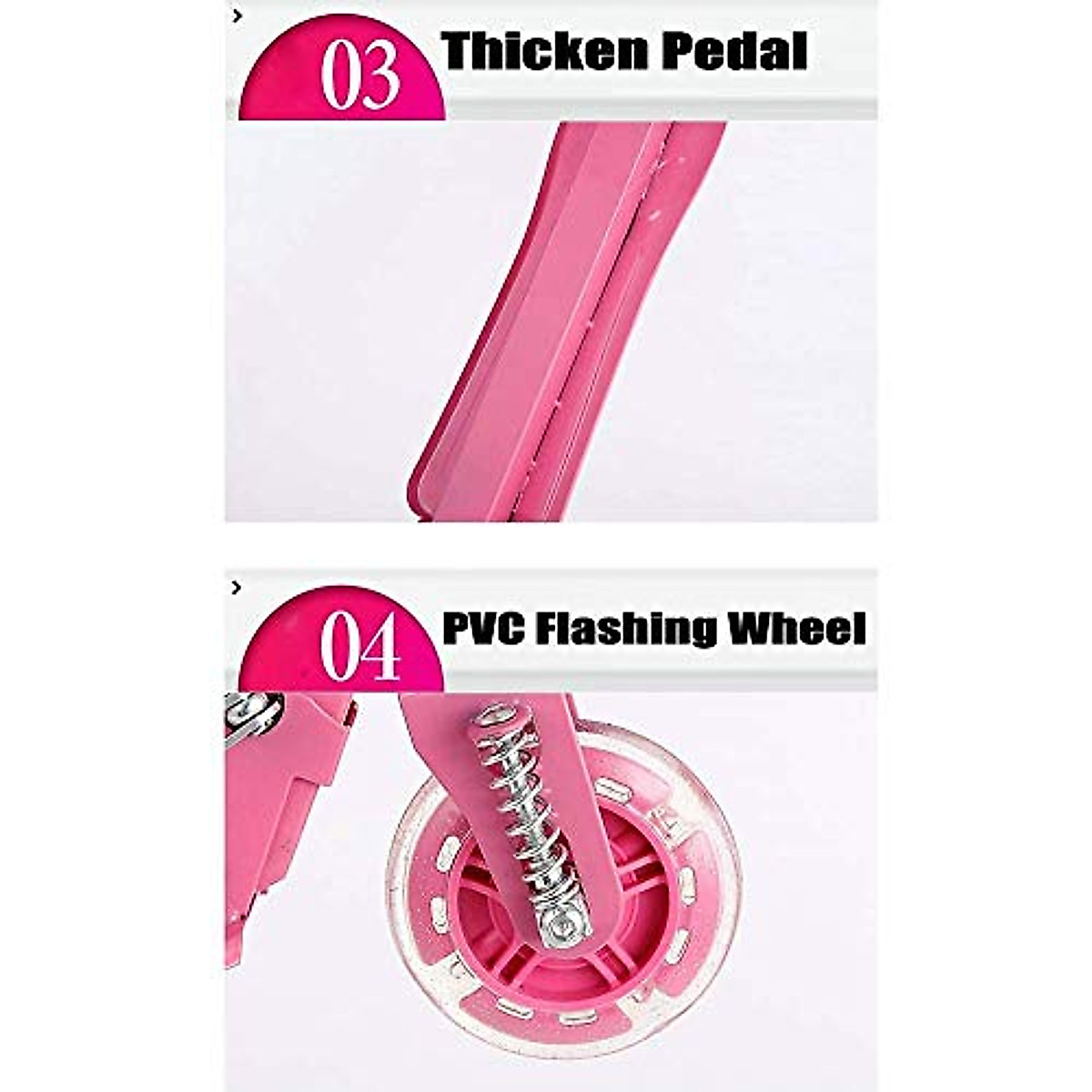 SKR FSGHJJKN Folding Kick Scooter for Kids, 3-Wheel LED Flashing Glider Push Scooter with Height Adjustable and Foldable Handlebar