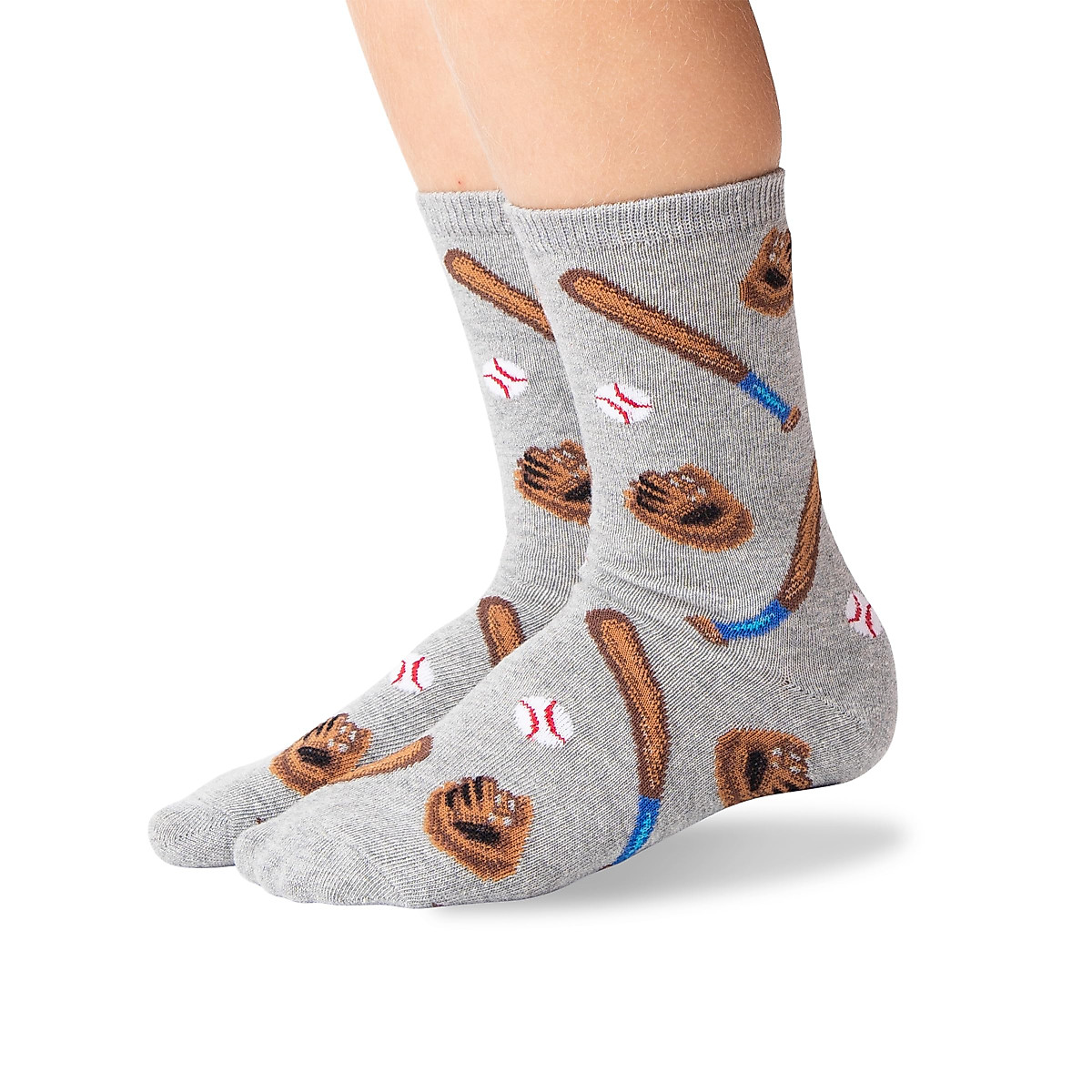 Hot Sox Unisex Child Fun Conversation Starter Crew - 1 Pair Pack Cool Boys & Girls Gifts Casual Sock, Baseball (Gray Heather), Small-Medium US