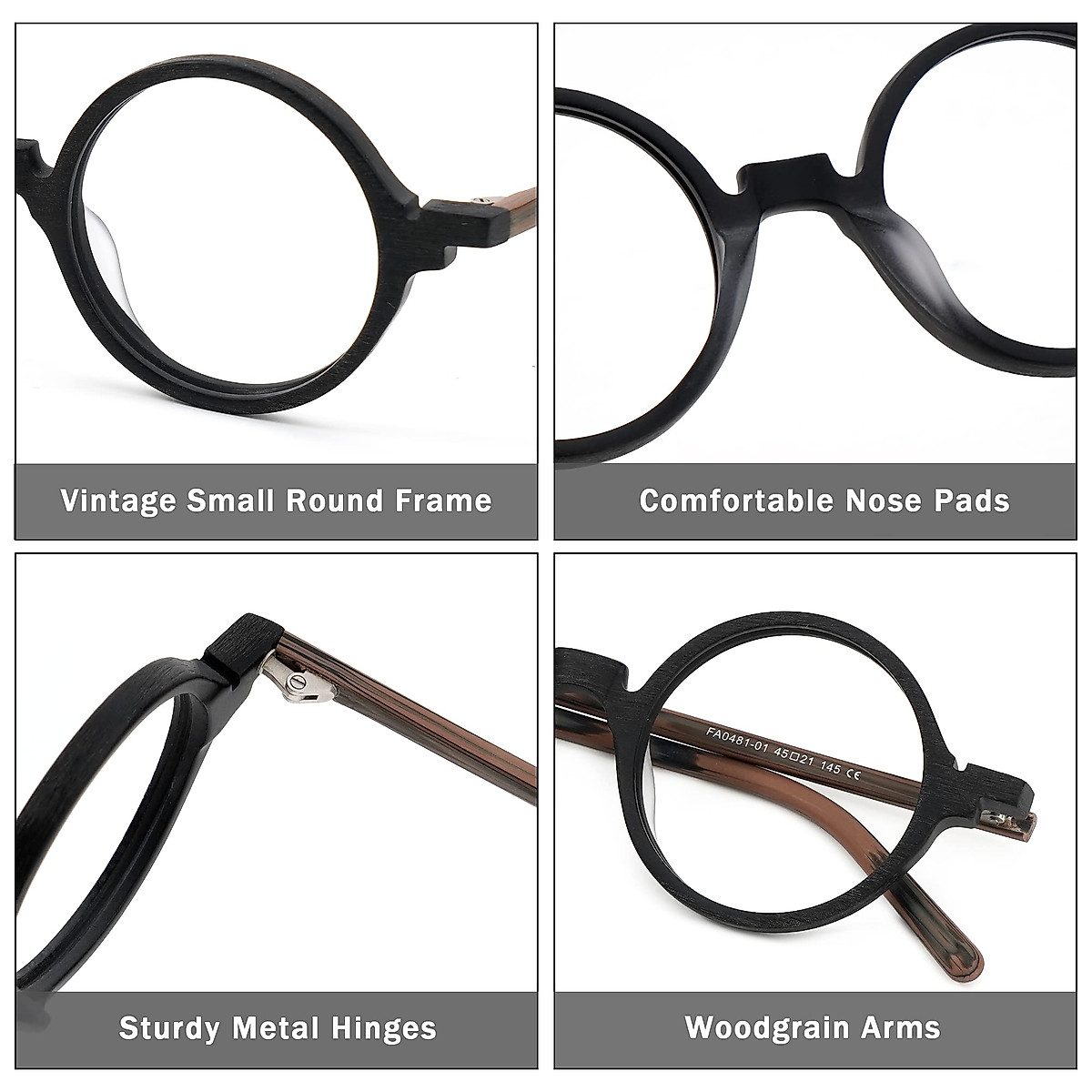 Zeelool Unisex Acetate Vintage Round Glasses Frame with Non-prescription Clear Lens Otto FA0481 (Readers, Reading Glasses)