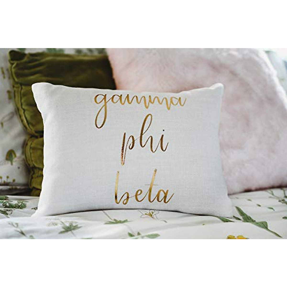 Sorority Shop Gamma Phi Beta Pillow – Gold Script Design, 12" x 16" Lumbar Pillow Sorority