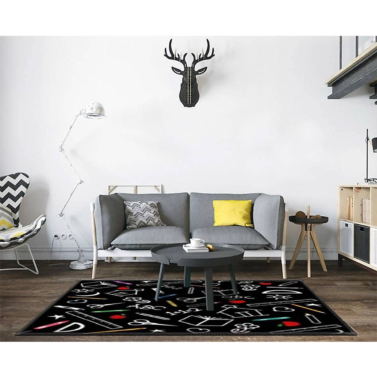 Home Area Runner Rug Pad Back to School Classroom Elementary Schoolgirl Blackboard Chalk Drawings Thickened Non Slip Mats Doormat Entry Rug Floor Carpet for Living Room Indoor Outdoor Throw Rugs