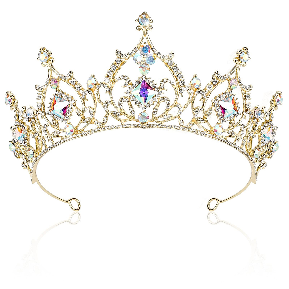 Wecoe Gold Crown for Women AB Rhinestone Tiara Baroque Style Crown Birthday Girls Rhinestone Tiaras and Crowns Princess Queen Crown Wedding Hair Accessories for Brides Happy Birthday Decorations Gifts