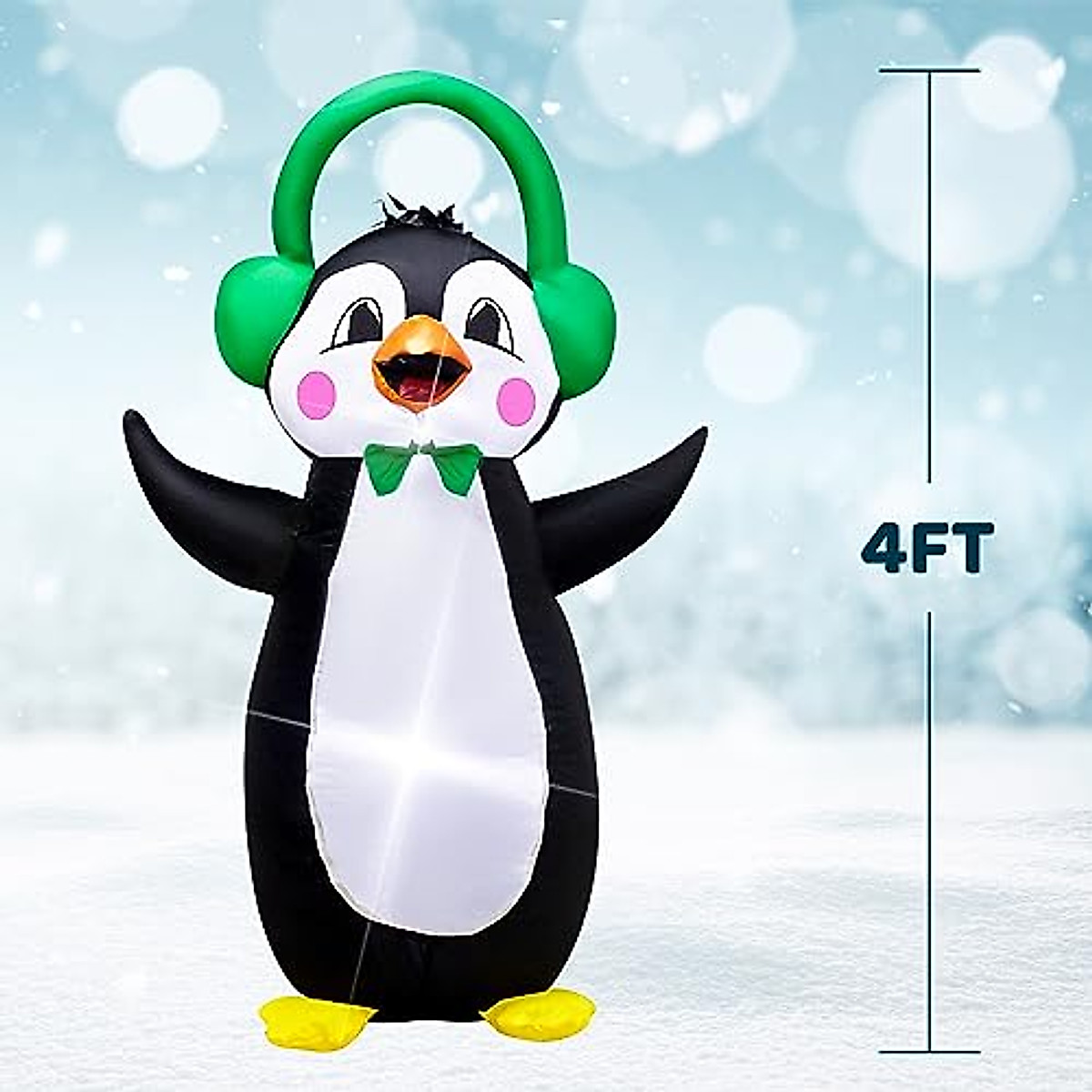 DROFELY 4 Foot Christmas Inflatable Penguin with Headphones Indoor Outdoor Decoration Christmas Yard Blow up -WM-07