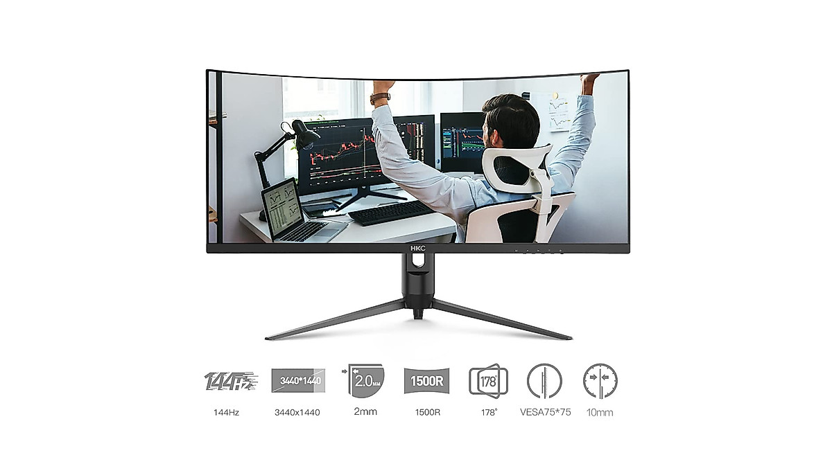 HKC 34" 4K Ultrawide Gaming Monitor – 144Hz Curved