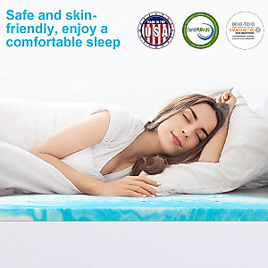 Opoiar Memory Foam Mattress Topper Full 3 inch Ventilated Bed Topper,Cooling Gel Infused for Pressure Relief & Back Pain,Full Size in a Box,Medium-Firm,Made in USA,CertiPUR-US Certified, Blue