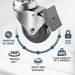 POWERTEC 17202 Dual Locking Swivel Caster Wheels Set of 4 with 400 lb Weight Capacity