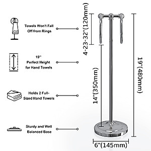 BGL Fingertip Towel Holder Stand Hand Towel Ring for Bathroom or Kitchen Vanity Countertops to Store Hand Towels Washcloths or dishcloths - 2 Hanging Rings，17" High-Chrome