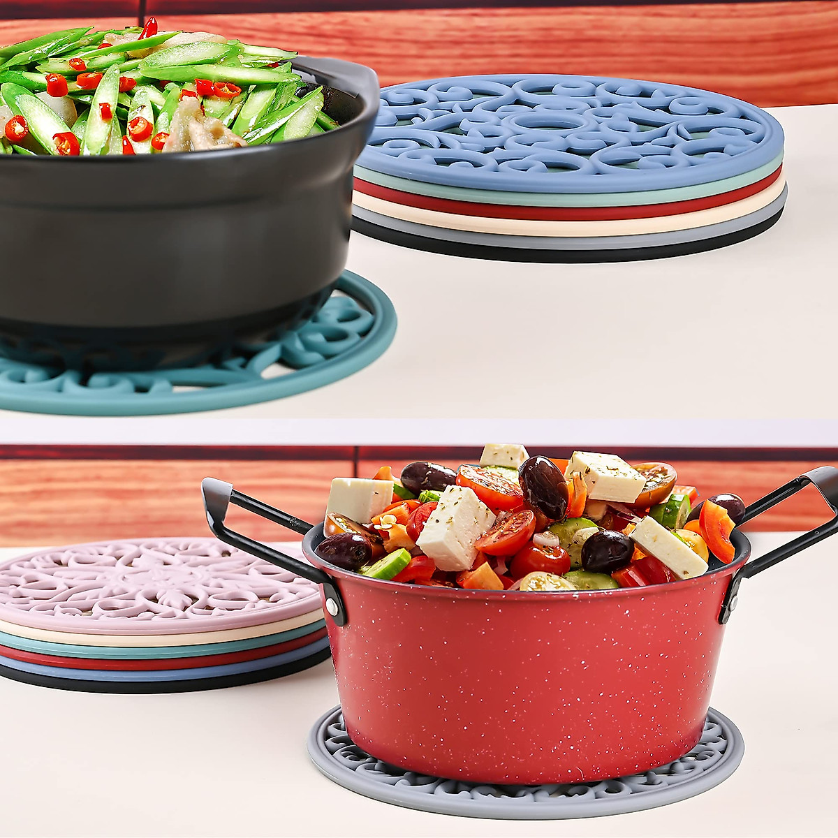 Smitchraft Silicone Trivets for Hot Dishes, Pots & Pans, Silicone Hot Pads for Kitchen Quartz Countertops, Silicone Pot Holders Mat, Multi-use Carved Heat Resistant Mat for Counter & Table, Set 3 Pink