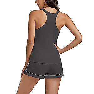 LYANER Women's 2 Piece Pajama Set Scoop Neck Pocket Sleeveless Tank Top Sleepwear with Shorts PJ Gray Small