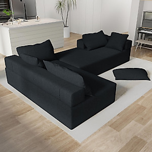 FHUKMZOI Modern Upholstered Chenille L-Shaped Couch, Convertible Sectional Sofa Couch, Modular 108" L Shaped Sectional Sofa Set for Home, Apartment, Dorm, Bonus Room, Compact Spaces (Black)