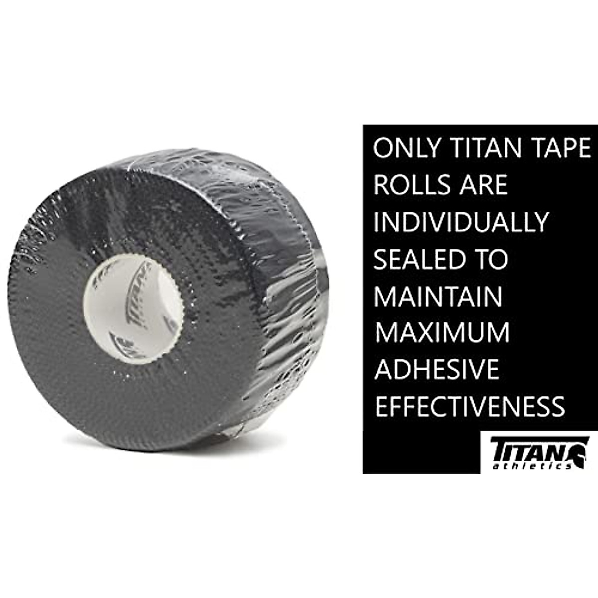 Titan Athletics - Premium Quality Black Athletic Tape/Sports Tape - 1 1/2 Inch x 45 Feet Per Roll - 100 Percent Cotton with Zinc Oxide - Easy Tear Zig Zag Design. (Black, 12 Count (Pack of 1))