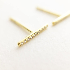 HONEYCAT Skinny Midi Crystal Bar Earrings in 18k Gold Plated | Minimalist, Delicate Jewelry (G)