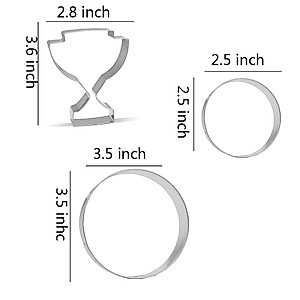 International Sport Cookie Cutter Set - 9 Piece - Football, Glove, Helmet, Megaphone, Jersey, Baseball, Basketball, Trophy Cup, Tennis Racket - Stainless Steel