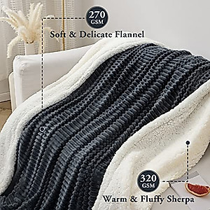 LBRO2M Sherpa Striped Fleece Bed Blanket, King Size Super Soft Fuzzy Plush Warm Cozy Fluffy Flannel Microfiber Couch Throw, Double Reversible Luxurious Blankets