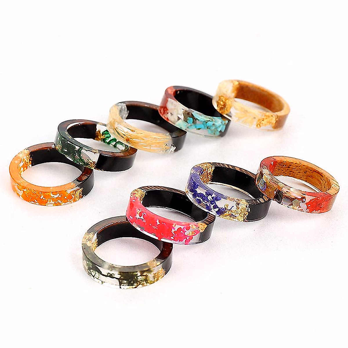 Giwotu 1 pc Resin Wooden Rings Vintage Clear Wood Handmade Dried Flower Epoxy Rings for Women Men Party Jewelry Gift Lavender 9