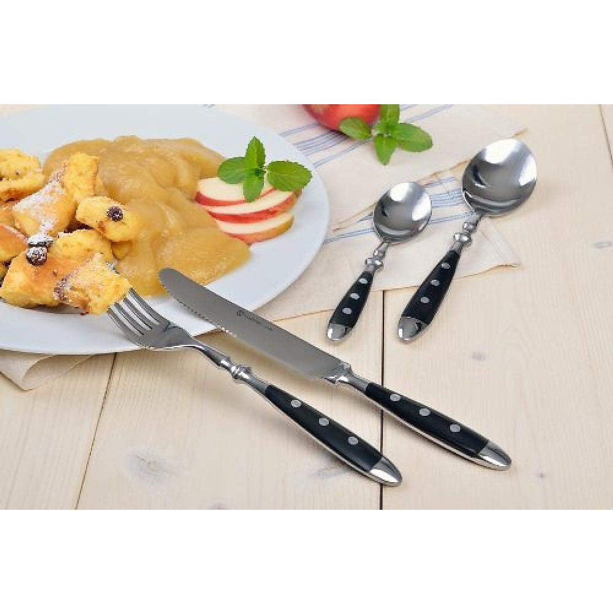 30-Pcs Cutlery Set Forged Type with Black Handles and Rivets