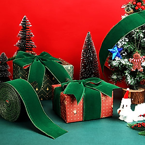 Yungyan Velvet Wired Ribbons with Gold Edge Gift Bow Wrapping Ribbon Waterproof Felt Ribbon for Home Decor, Gift Wrapping, Wreath DIY Crafts, Christmas Tree(Green Red, 2.5 Inch x 35 Yards)