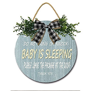 Weytff Baby Sleeping Sign For Front Door Decorations Hanging - Baby Sleeping Sign For Door Do Not Knock Or Ring Doorbell - No Soliciting Please Don't Disturb No Soliciting Sign For Nursery 11"