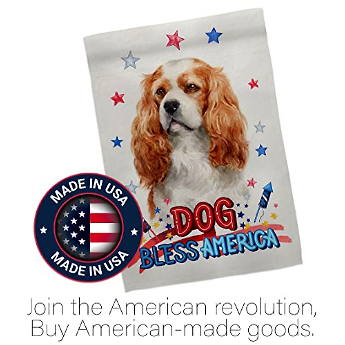 Breeze Decor Patriotic Cavalier King Spaniel Garden Flag-Set Wood Dowel Dog Puppy Spoiled Paw Canine Fur Pet Nature Farm Animal Creature House Banner Small Yard Gift Double-Sided, Made in USA
