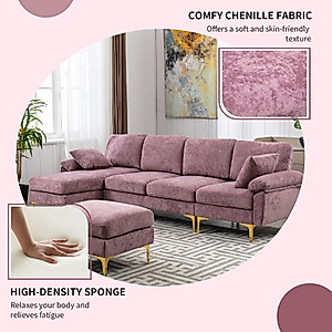 Sudwesto Modular Sectional Sofa, U Shape Chenille Upholstered Sofa Couch with Ottoman, 4 Seat Reversible Couch with Chaise Lounges, Convertible Sofa Set for Living Room (Purple)