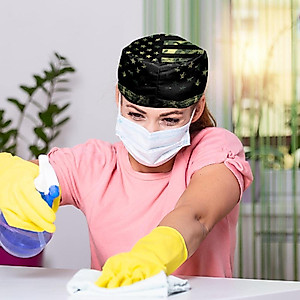 OELDJFNGSDC 2 Packs American Flag Camouflage Working Cap with Buttons Sweatband Adjustable Tie Back Bouffant Hats Multicolor Medium-Large