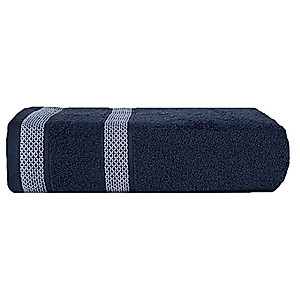 CASA COPENHAGEN Solitaire Designed in Denmark 600 GSM 2 Bath Towels 2 Hand Towels 2 Washcloths, Super Soft Egyptian Cotton 6 Towels Set for Bathroom, Kitchen & Shower - Grey Violet + Navy Blue