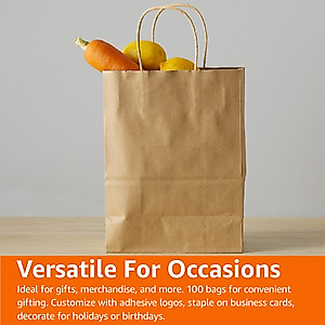 Amazon Basics Kraft Paper Gift Bags with Handles 8x4.25x10.5 Brown, 100 Pack