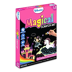 Skillmatics Scratch Art Book for Kids - Unicorns & Princesses, Craft Kits & Supplies, 30+ Scratch Stickers, Travel Toys, DIY Kit, Gifts for Girls & Boys Ages 3, 4, 5, 6, 7, 8