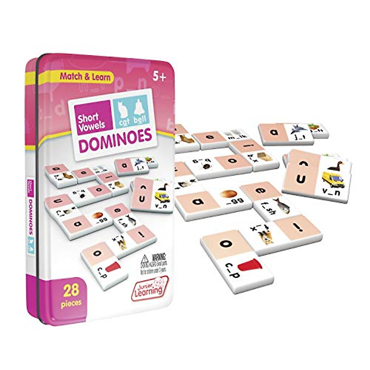Junior Learning Short Vowel Dominoes Educational Action Games, Multi (JL493)